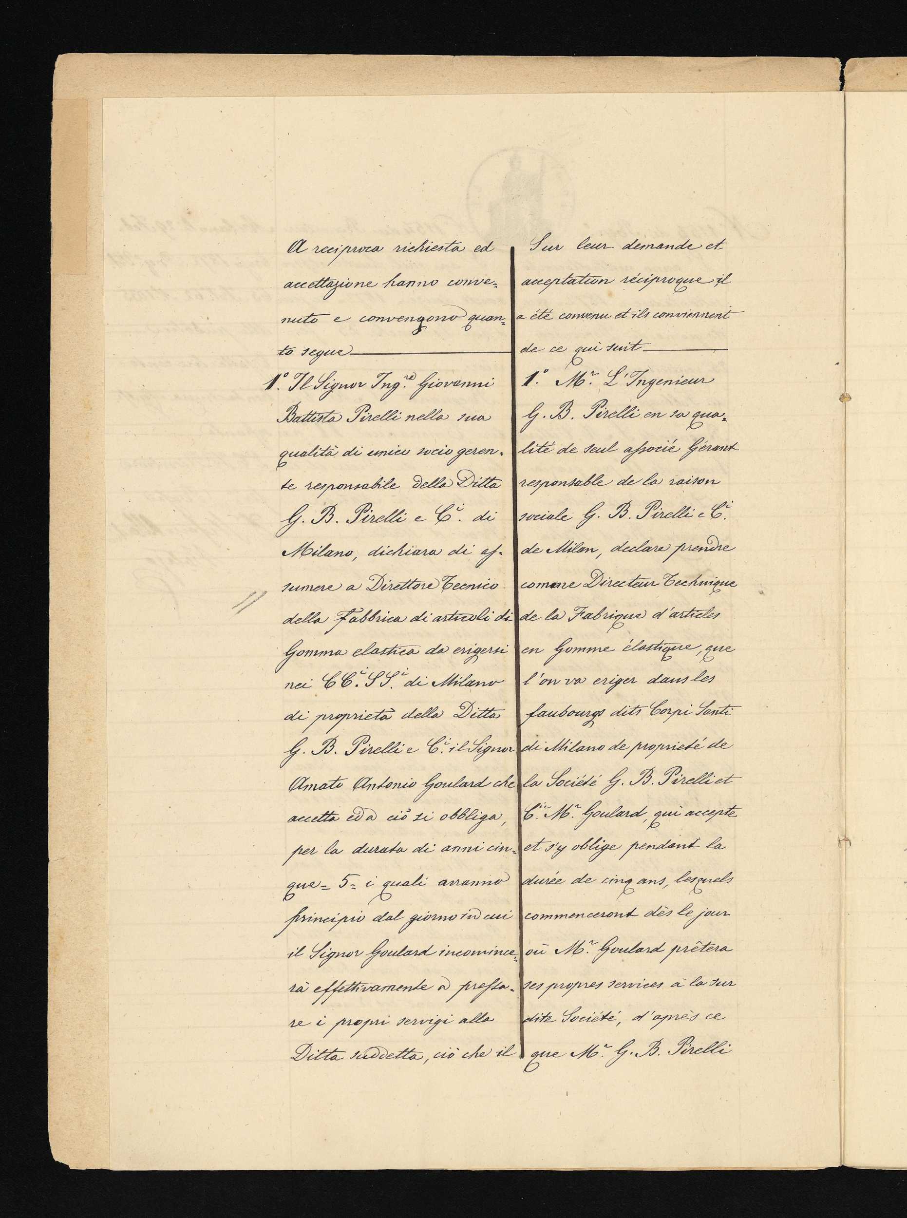 Convenzione tra la G.B. Pirelli & C. e Antonio Amato Goulard