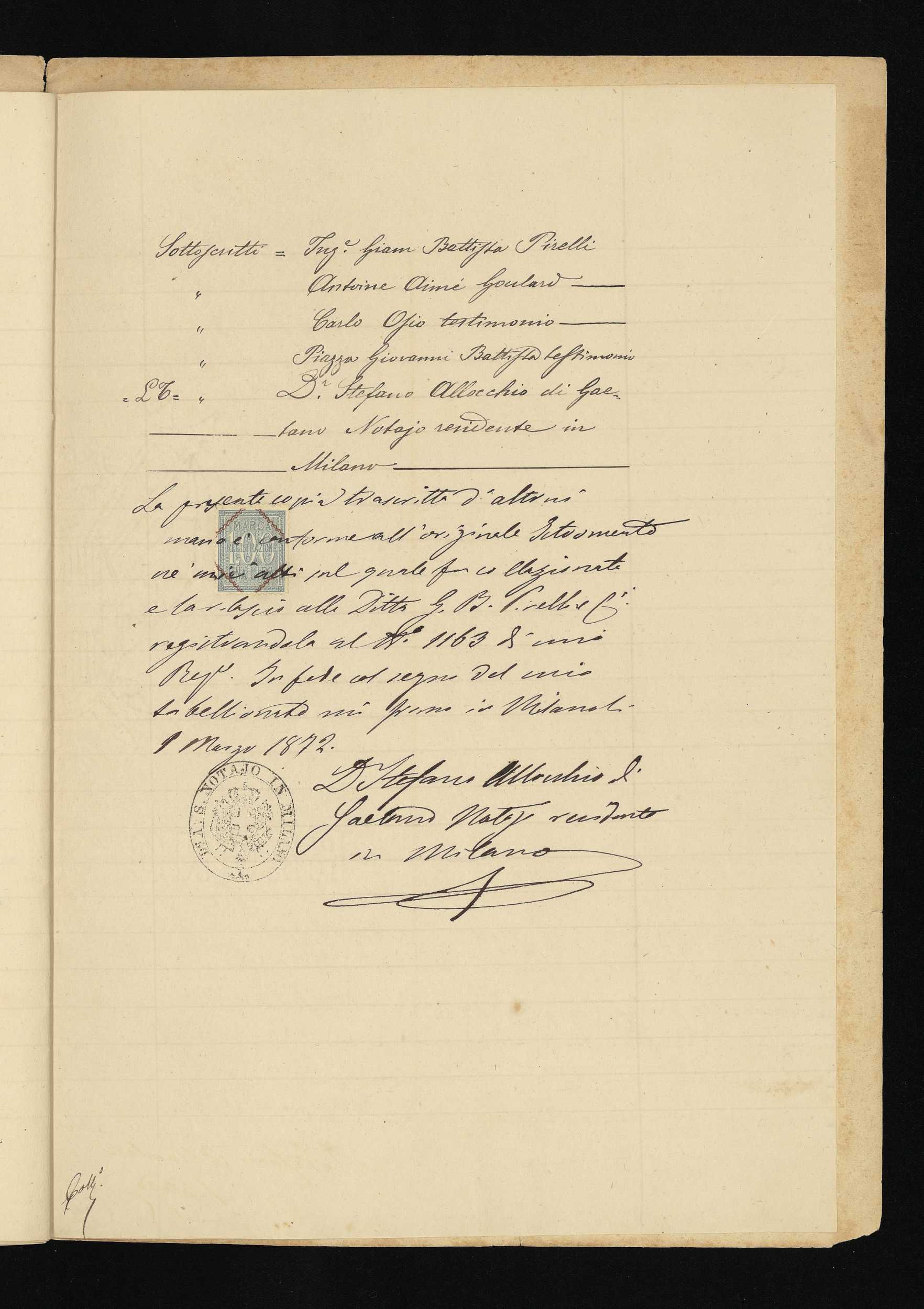 Convenzione tra la G.B. Pirelli & C. e Antonio Amato Goulard