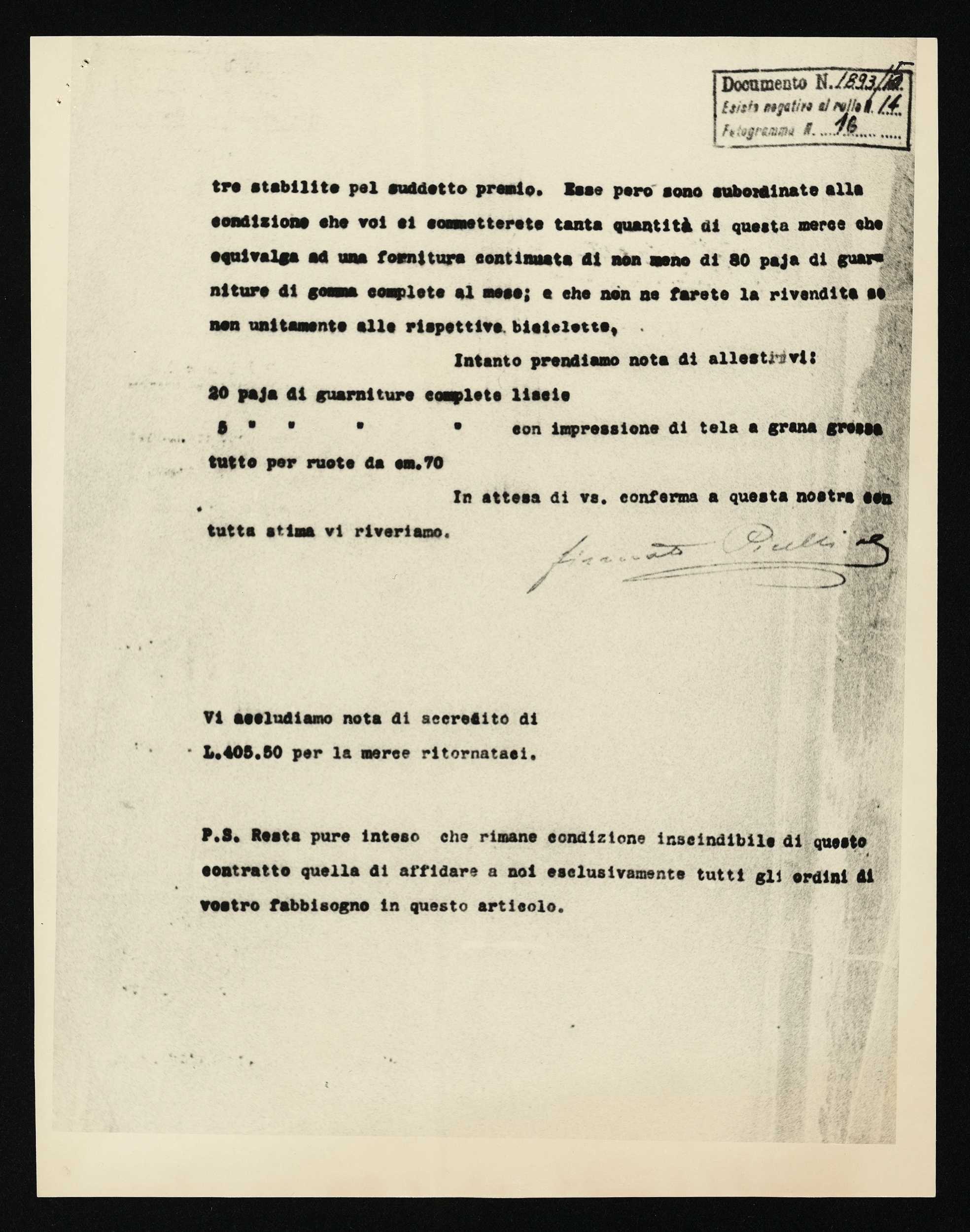 Lettera alla ditta Prinetti Stucchi & C. di Milano